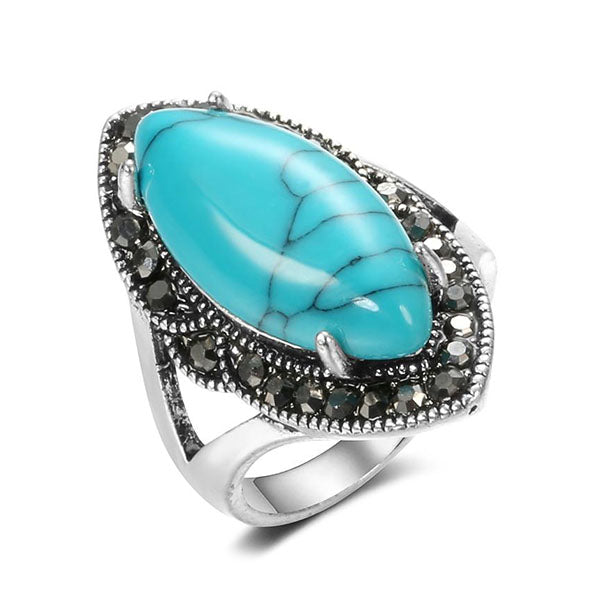 Buddha Ring with Blue Turquoise Stone Steel